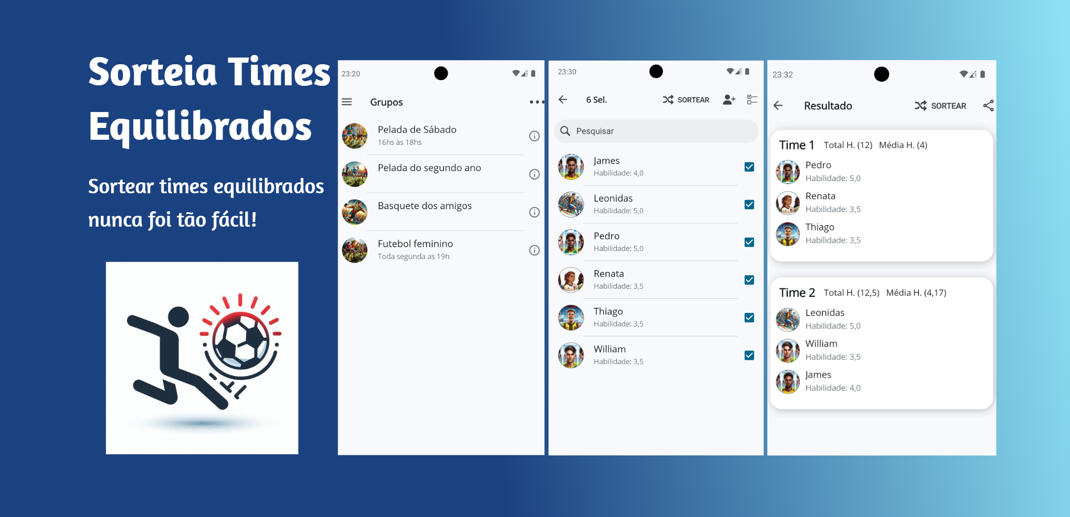 Sorteia Times Equilibrados